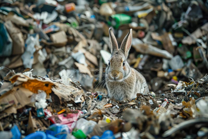 Rabbit is Standing in a Pile of Trash Stock Photo - Image of bottle ...