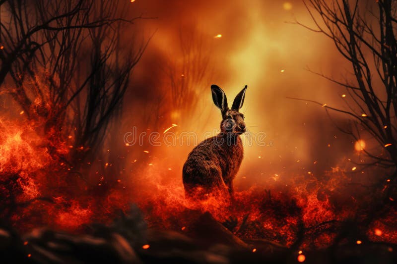 A Rabbit Stands Alert in the Midst of a Forest, Possibly Escaping from ...