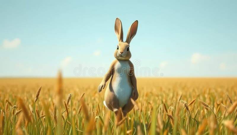 A Rabbit Stands in a Field of Tall Grass Stock Image - Image of jumping ...