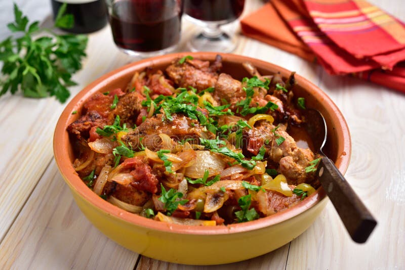 Rabbit Stew Maltese Style or Stuffat Tal-Fenek Closeup in the Pan ...