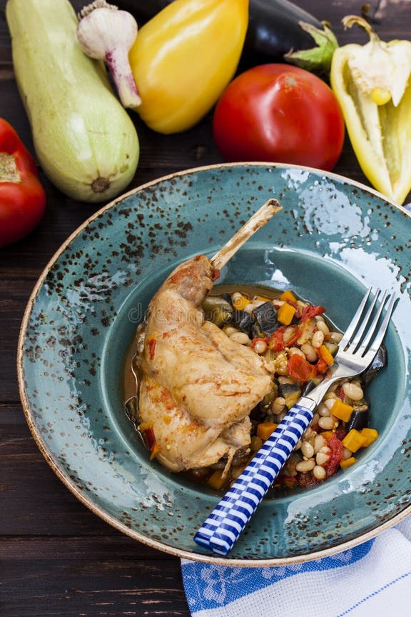 Rabbit Stew with Beans and Vegetables Stock Image - Image of garnish ...