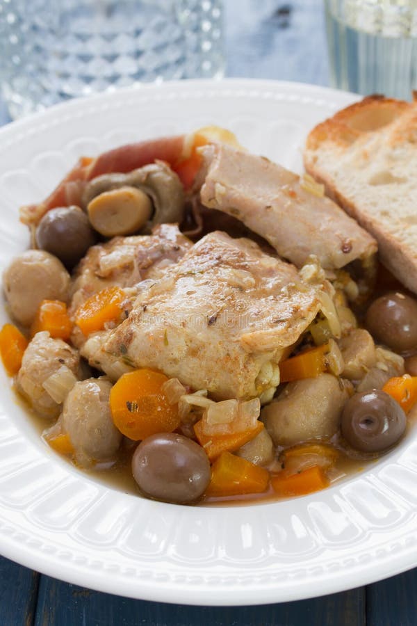 Rabbit Stew with Mushrooms and Carrot on White Dish Stock Image - Image ...