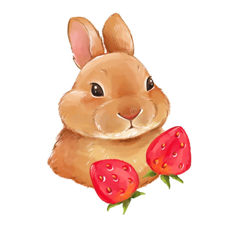 Rabbit and Strawberry. Cute Illustration with Bunny Stock Photo ...