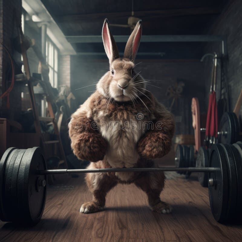 Rabbit Strongman in the Gym, Rabbit Working Out Stock Illustration ...
