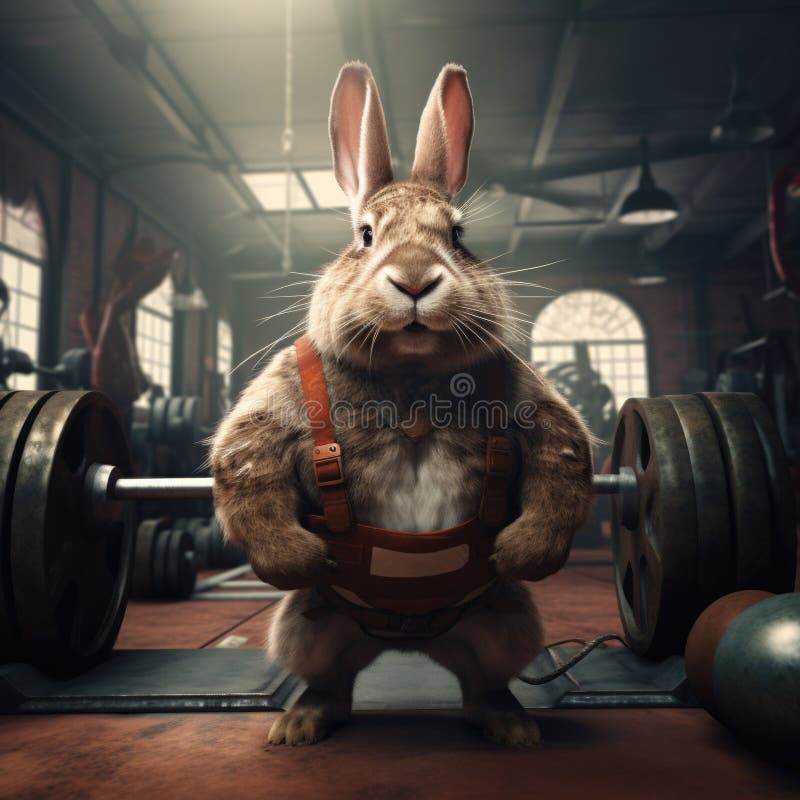 Rabbit Strongman in the Gym, Rabbit Working Out Stock Illustration ...