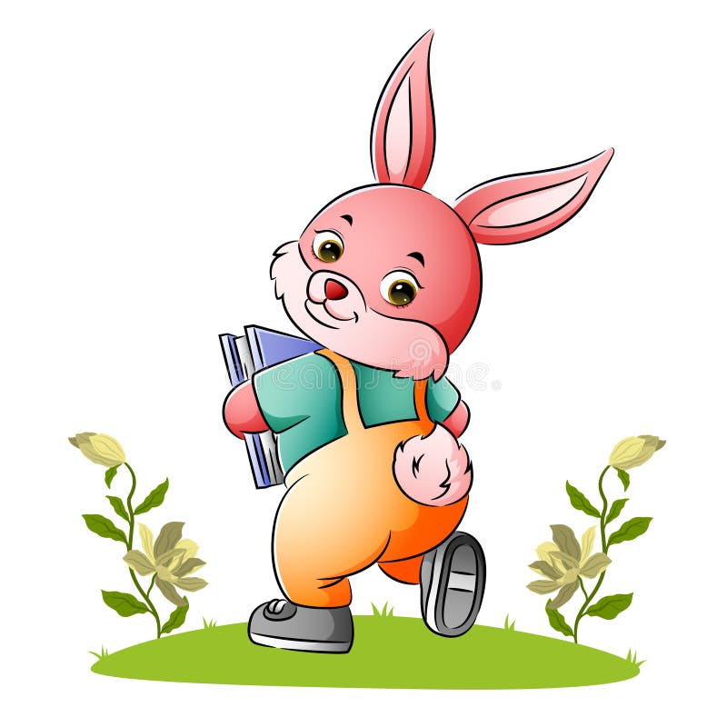 The Rabbit Student is Holding a Book Stock Vector - Illustration of ...