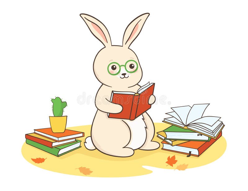 Rabbit Studying Reading Book Postcard Bunny Learn Educational Hare ...