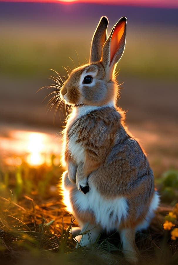 Rabbit in Sunset , AI Generated Stock Illustration - Illustration of ...