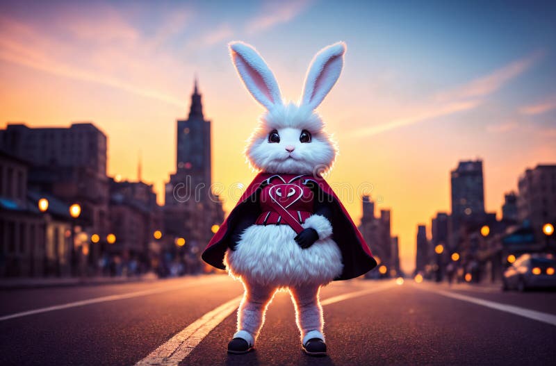 Rabbit Superhero. White Bunny in Fantastic Costume. Generative AI ...