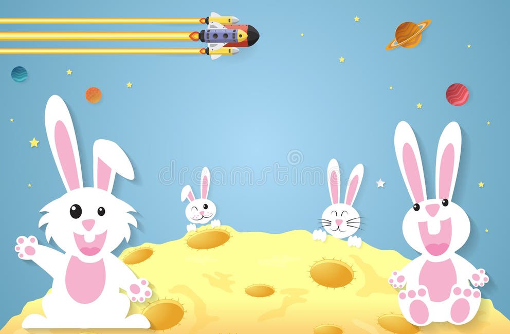 Rabbit on the Surface of the Full Moon,spaceship in Space Stock Vector ...