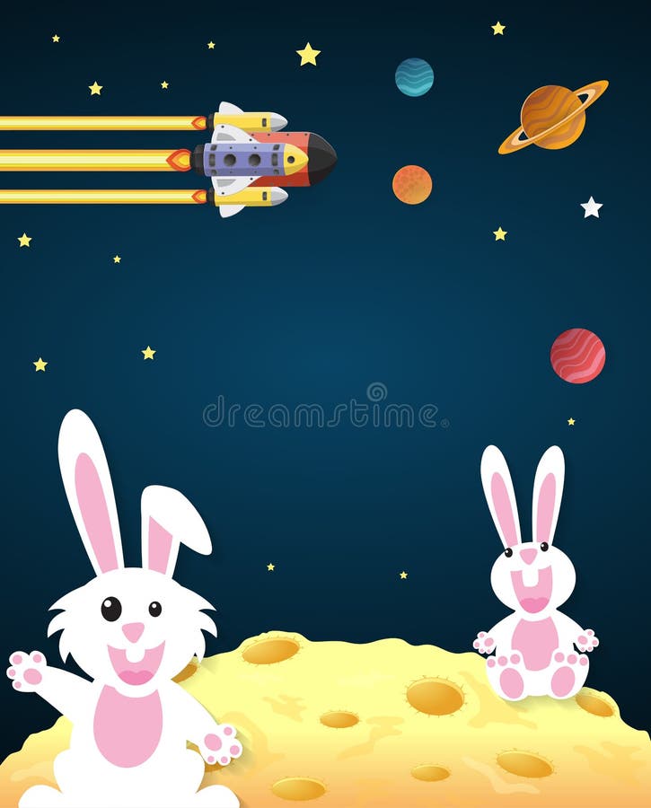 Rabbit on the Surface of the Full Moon,spaceship in Space Stock Vector ...