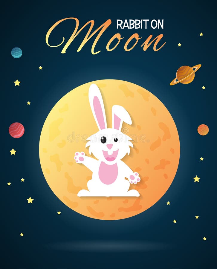 Rabbit on the Surface of the Full Moon,spaceship in Space Stock Vector ...
