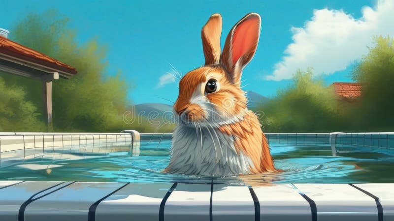 Rabbit in a Swimming Pool stock illustration. Illustration of swim ...