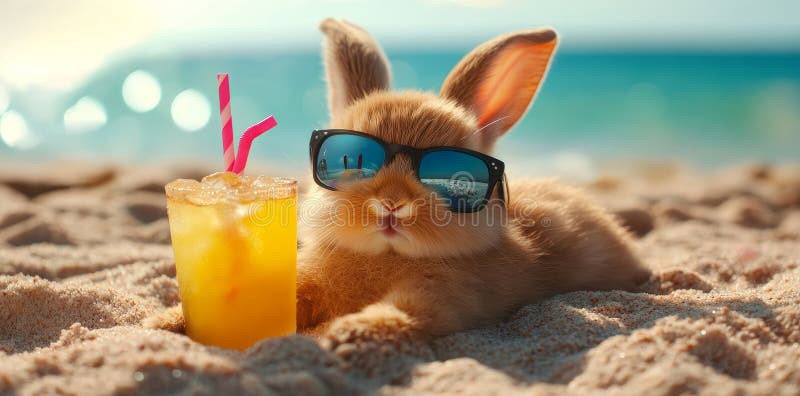 A Rabbit is Taking it Easy on a Summer Beach while on Vacation at a ...