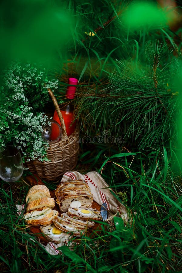 Rabbit Terrine Picnic on the Green Grass.style Rustic Stock Photo ...