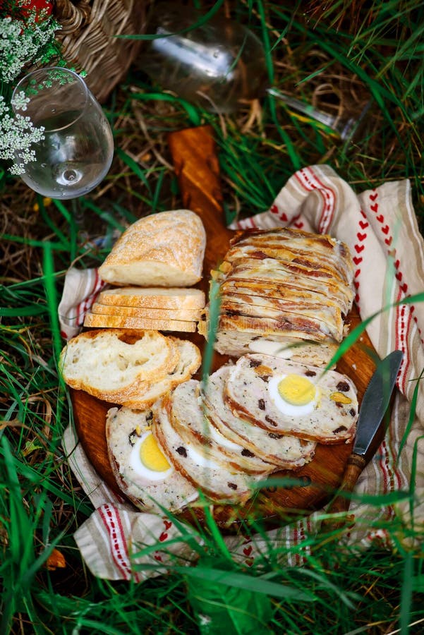 Rabbit Terrine Picnic on the Green Grass.style Rustic Stock Photo ...