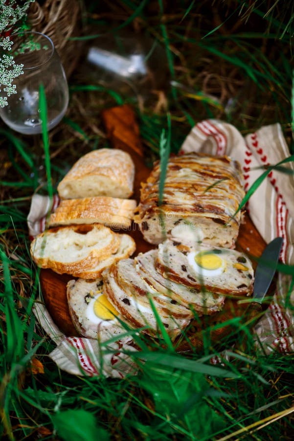 Rabbit Terrine Picnic on the Green Grass.style Rustic Stock Photo ...