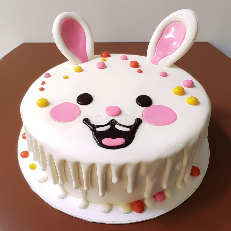 Rabbit Theme 3d Drip Cake with Jelly Face in Comic Cartoon Style Stock ...
