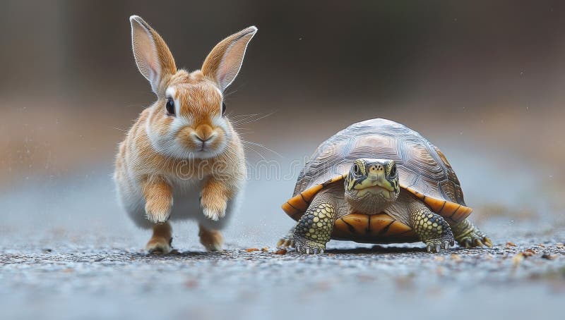 Rabbit and Tortoise Outdoors Stock Photo - Image of outdoor, grass ...