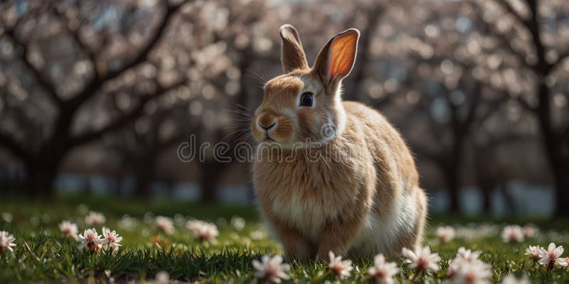 Rabbit in Traditional Japanese Attire among Cherry Blossoms. Stock ...
