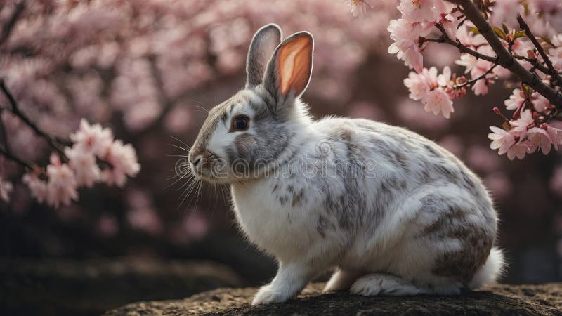 Rabbit in Traditional Japanese Attire with Sakura Blossoms. Stock Image ...