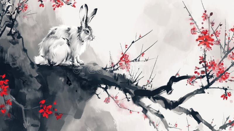 Rabbit on Tree Branch stock image. Image of leaves, habitat - 374865223