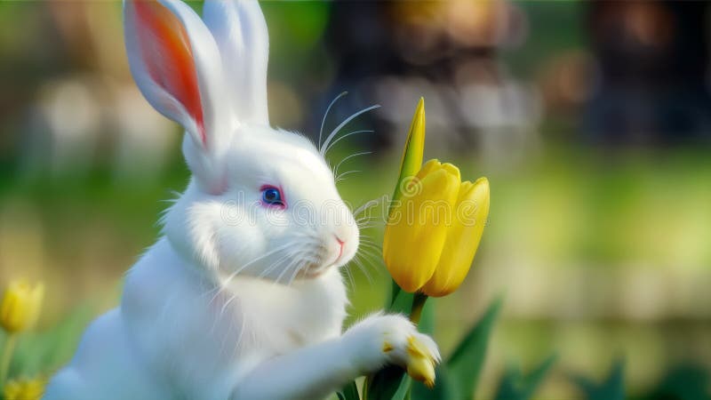 Rabbit and Tulip stock footage. Video of nature, meadow - 303919036