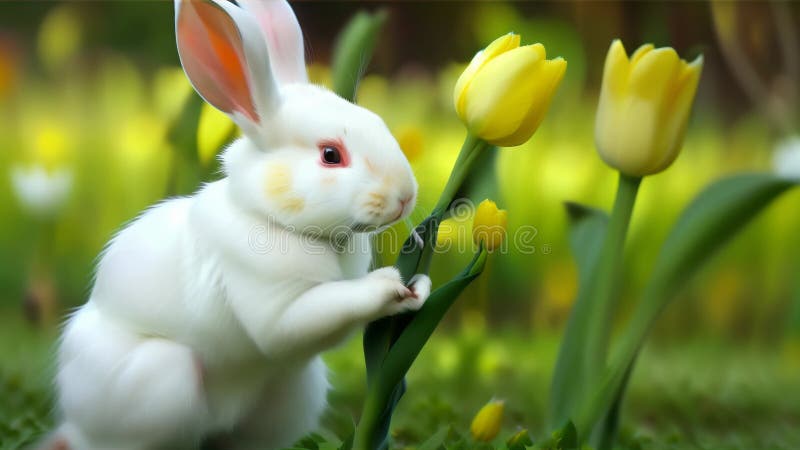 Rabbit and Tulip stock video. Video of horticulture - 304062175