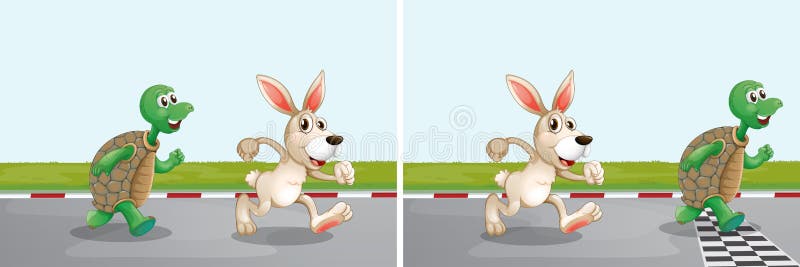 A Turtle Win the Race Against a Rabbit Stock Vector - Illustration of ...