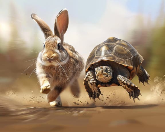 Rabbit and Turtle in a Race with the Turtle Surprisingly Outpacing the ...