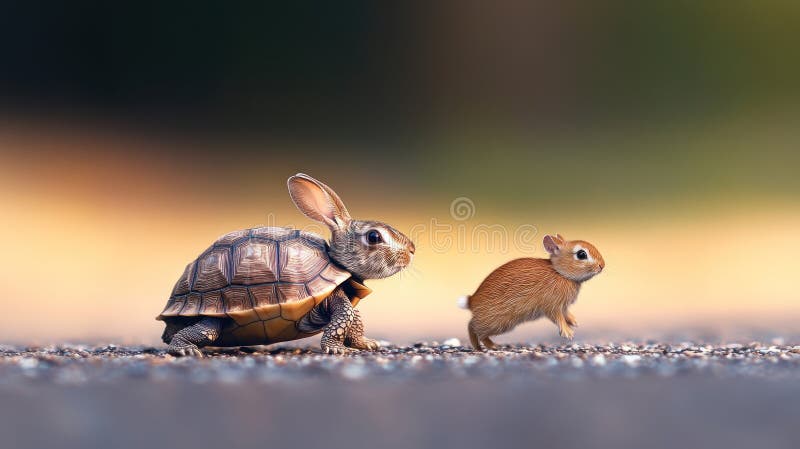 Rabbit and Turtle Racing: Blurred Background with Rabbit Riding on ...