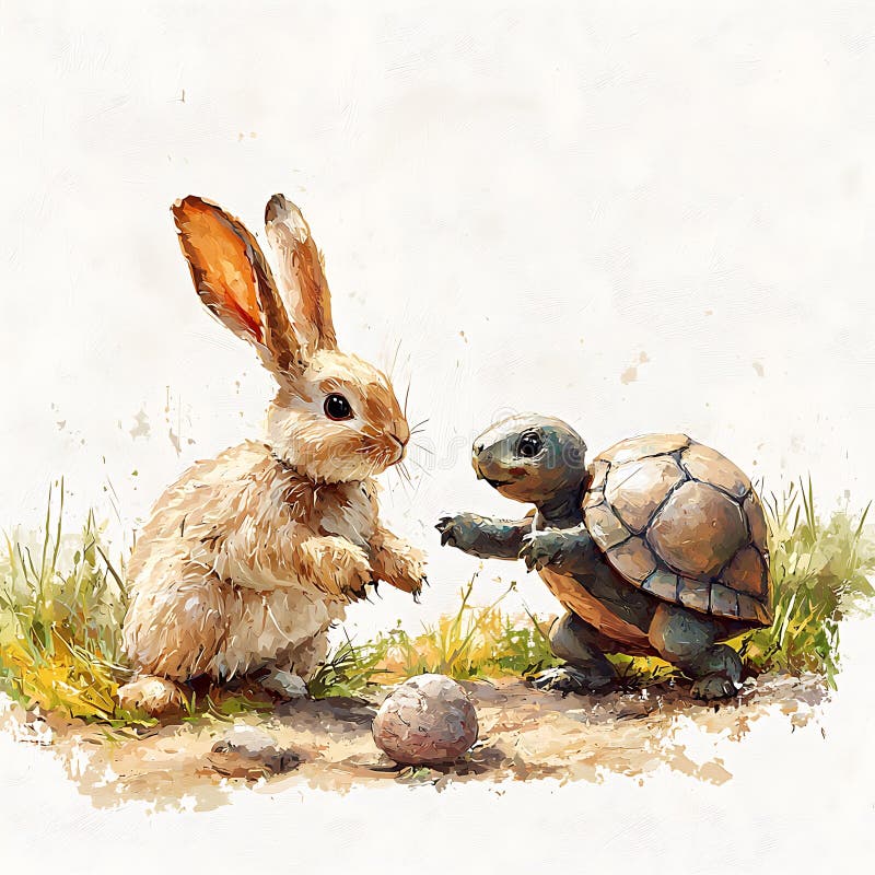 A Rabbit and Turtle Share a Moment on a Sunny Day Stock Illustration ...