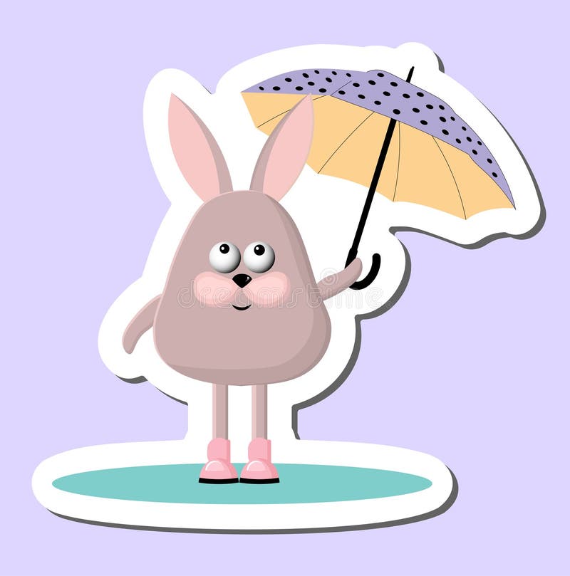 Rabbit With An Umbrella Cute Bunny Sticker Stock Vector Illustration