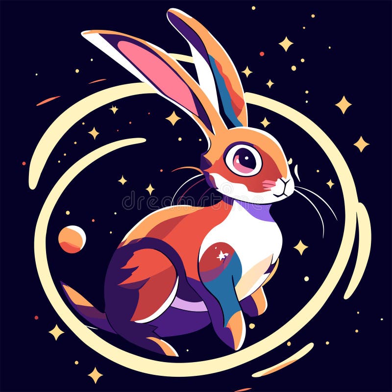 Rabbit in the Universe. Vector Illustration of a Rabbit in Space Stock ...