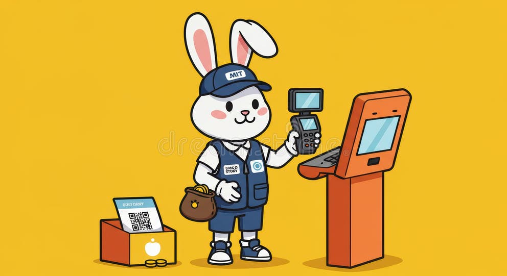 Rabbit Using Terminal and Scanner Stock Illustration - Illustration of ...