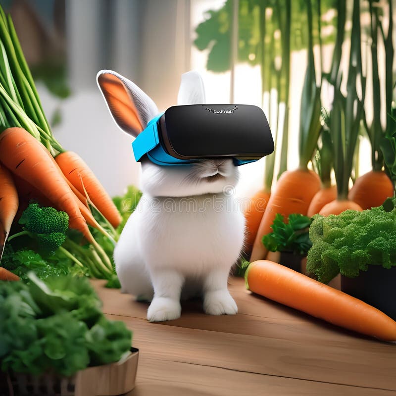 A Rabbit Using a VR Headset To Explore a Virtual Carrot Garden3 Stock ...