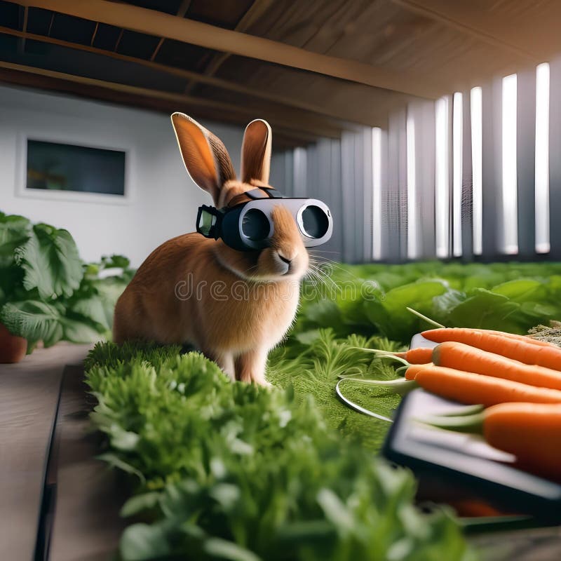 A Rabbit Using a VR Headset To Explore a Virtual Carrot Garden1 Stock ...