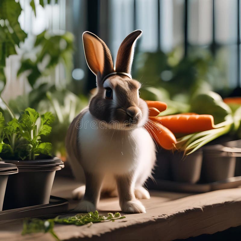 A Rabbit Using a VR Headset To Explore a Virtual Carrot Garden4 Stock ...