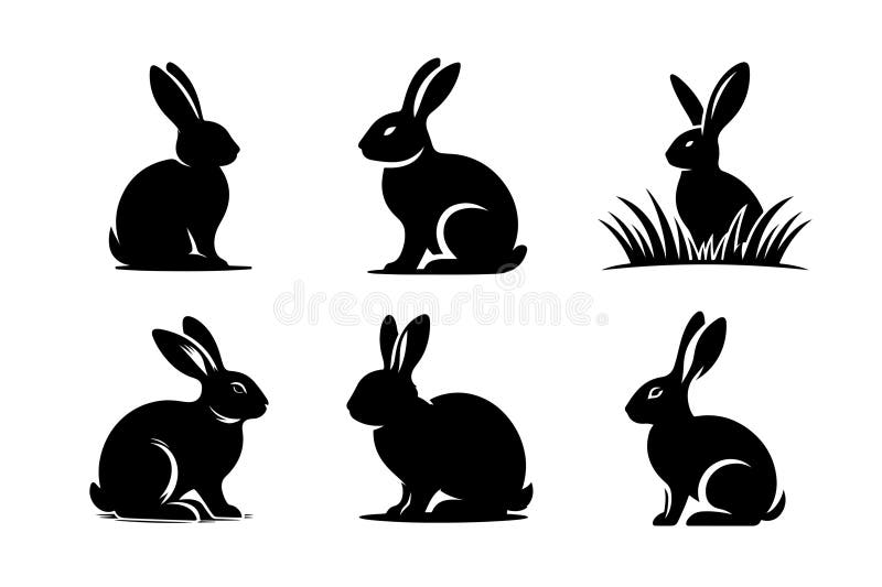 Rabbit Vector Silhouette Art Illustration Bundle Stock Vector ...