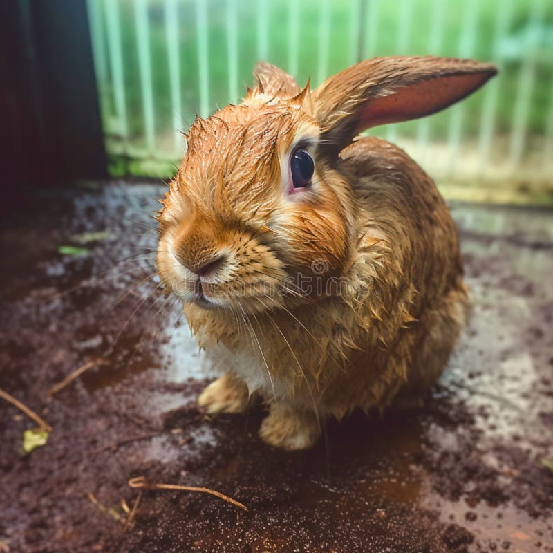 A rabbit is very wet stock photo. Image of fluffy, cute - 281846738