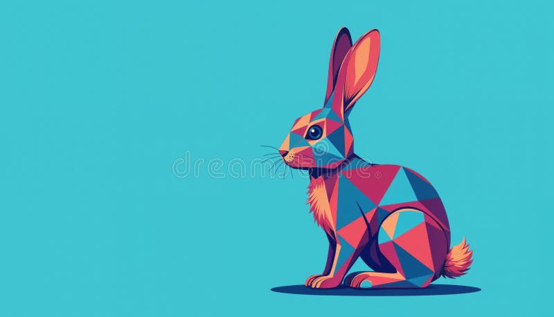 Rabbit on Vibrant Blue Surface Featuring Low Poly Art Style with ...