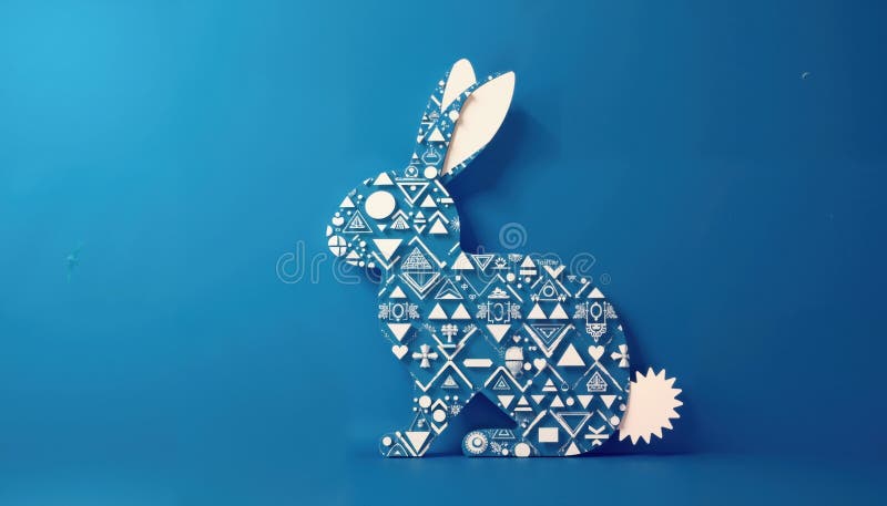Rabbit on Vibrant Blue Surface Featuring Low Poly Art Style with ...