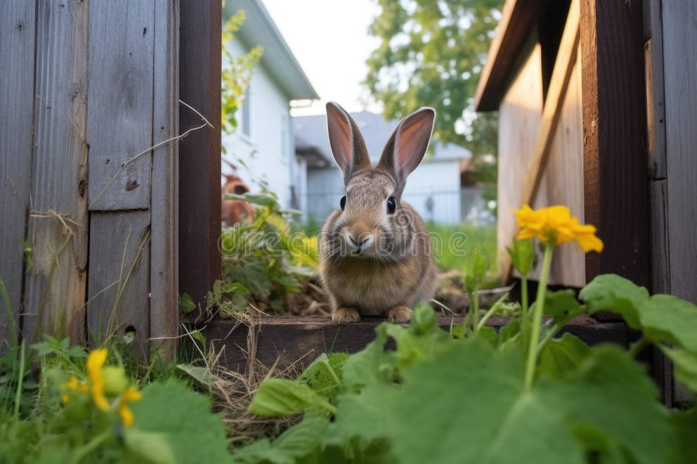 A Rabbit Warren Built in a Homely Backyard Stock Illustration ...