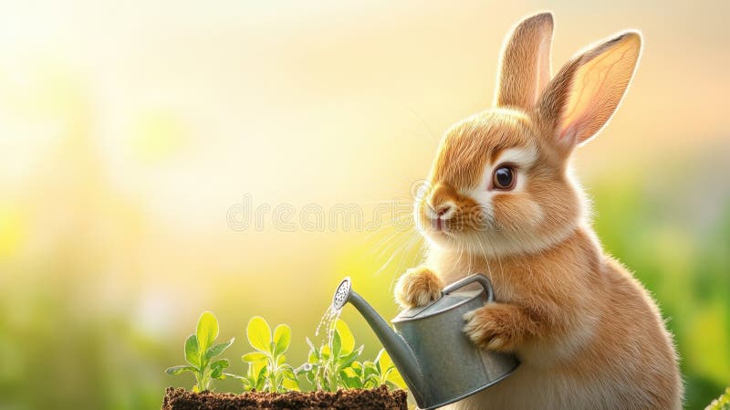 A Rabbit Watering a Plant with Water from the Pot, AI Stock Photo ...