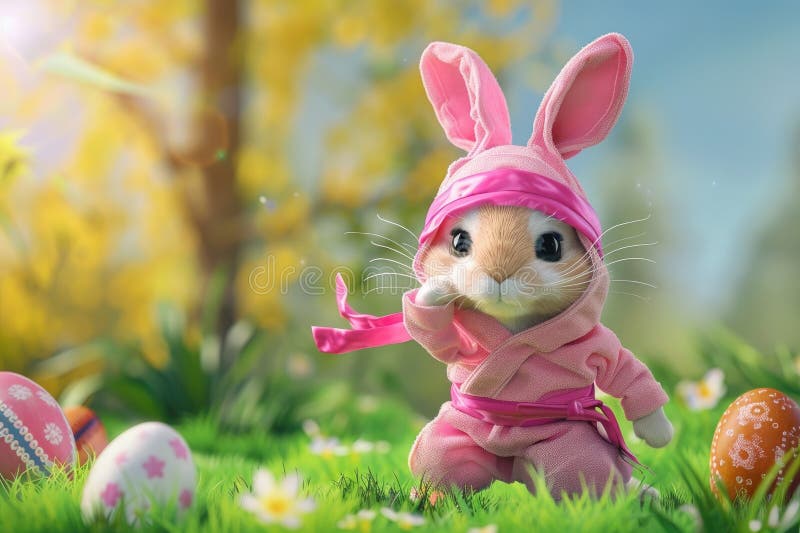 A Rabbit Wear Pink Ninja Suit. Easter Egg. Easter Theme. Stock Illustration - Illustration of ...