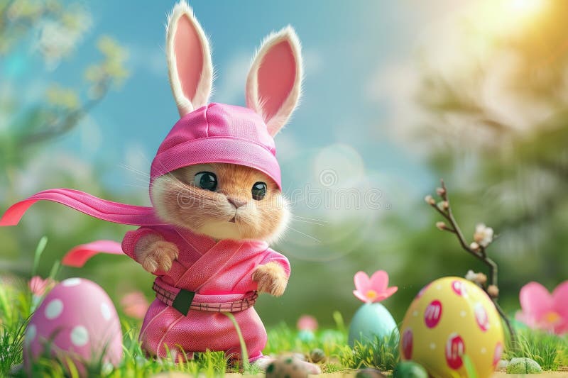 A Rabbit Wear Pink Ninja Suit. Easter Egg. Easter Theme. Stock Image ...