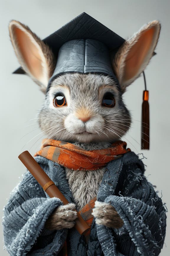 A Rabbit Wearing Academic Attire for Graduation Stock Image - Image of ...