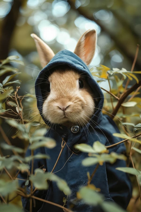A Rabbit Wearing a Blue Jacket in the Woods. Generative AI Stock Image ...