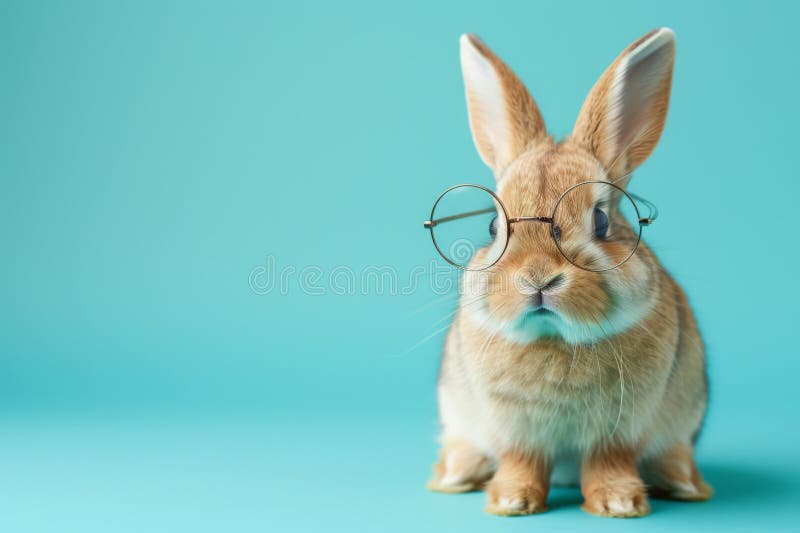 A Rabbit Wearing Glasses is Sitting on a Blue Surface. Generative AI ...