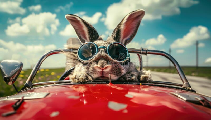 A Rabbit is Wearing Goggles and Sitting in a Red Car by AI Generated ...